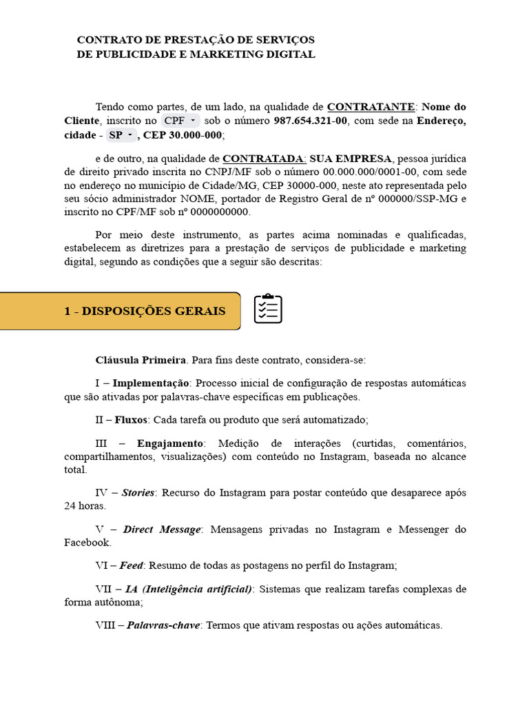 Contrato de Serviços de Marketing Digital | PDF | Inteligência ...