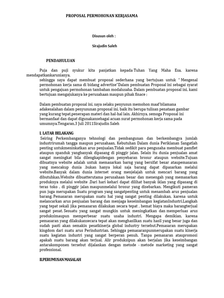 Proposal Kerjasama Advertise dan Modal | PDF
