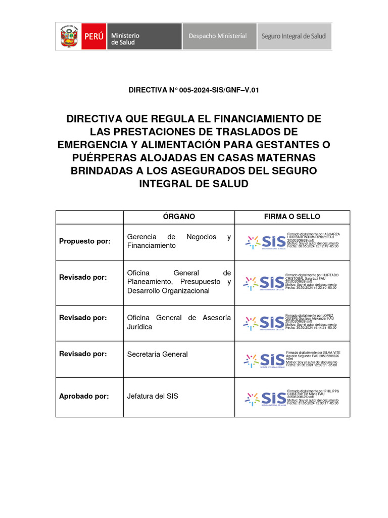 Directiva 005 2024 Sis GNF V 01 | PDF | El embarazo | Parto