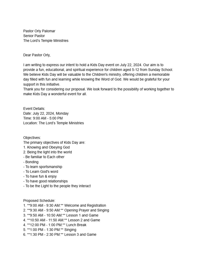 Kids Day Event Proposal for Children | PDF
