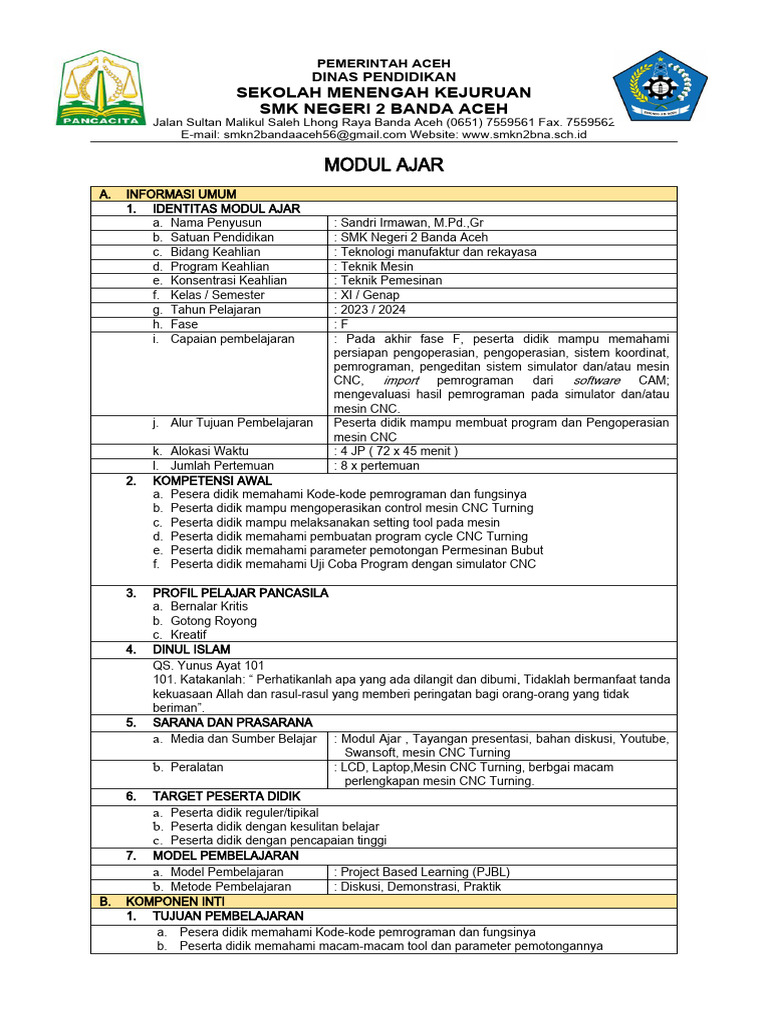 Modul Ajar CNC Teknik Pemesinan Share | PDF