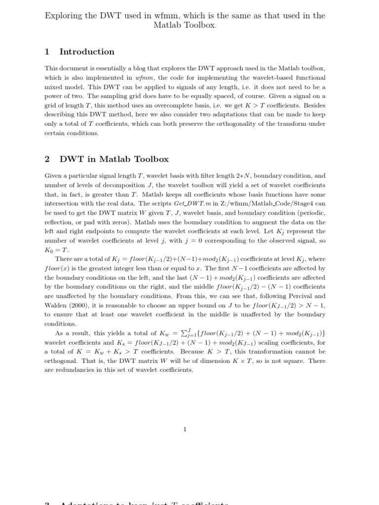 DWT Matlab | PDF | Wavelet | Eigenvalues And Eigenvectors