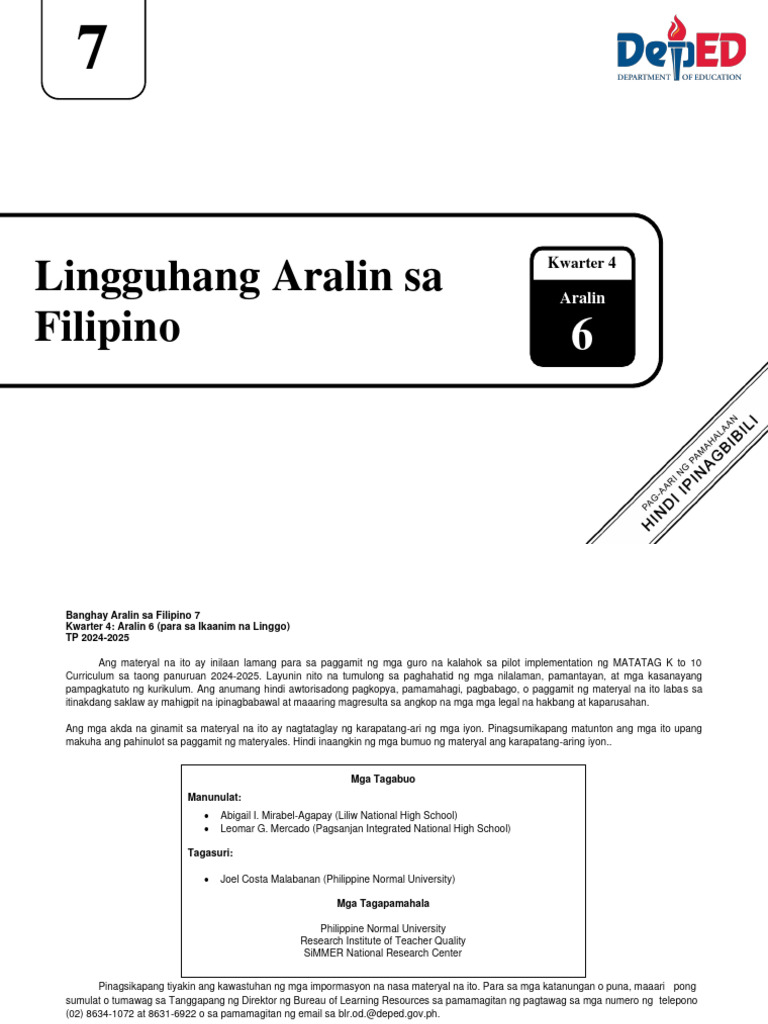 LE_Q4_Filipino-7_Lesson-6_Week 6 | PDF