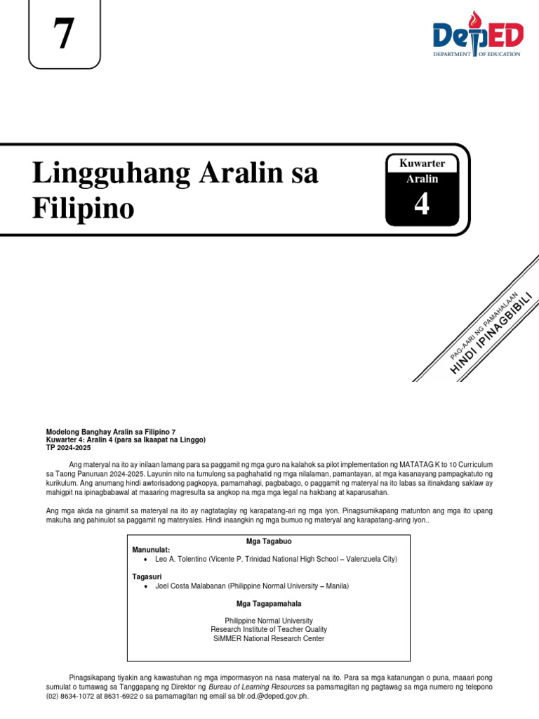LE_Q4_Filipino-7_Lesson-4_Week-4 | PDF