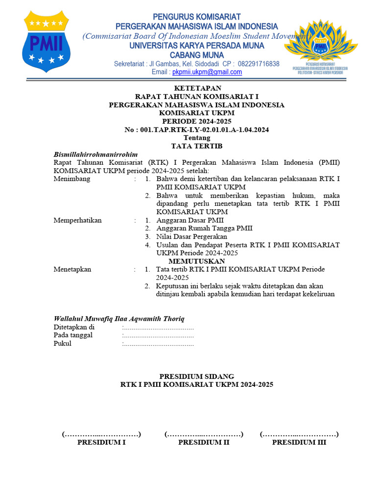 Tata Tertib RTK I PMII UKPM 2024-2025 | PDF