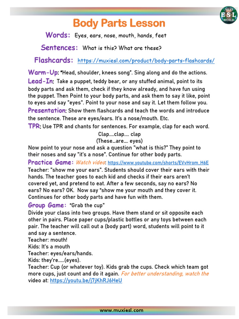 Body Parts Lesson Plan Oyrvyk | PDF | Language Arts & Discipline | Self ...