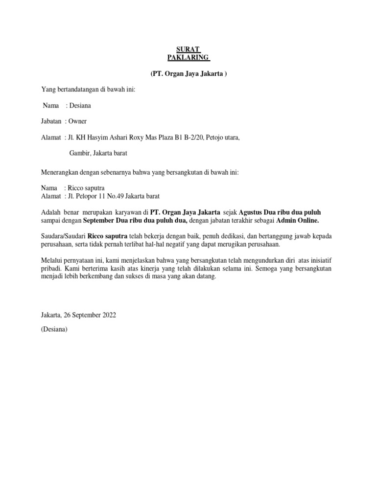 Surat Paklaring | PDF