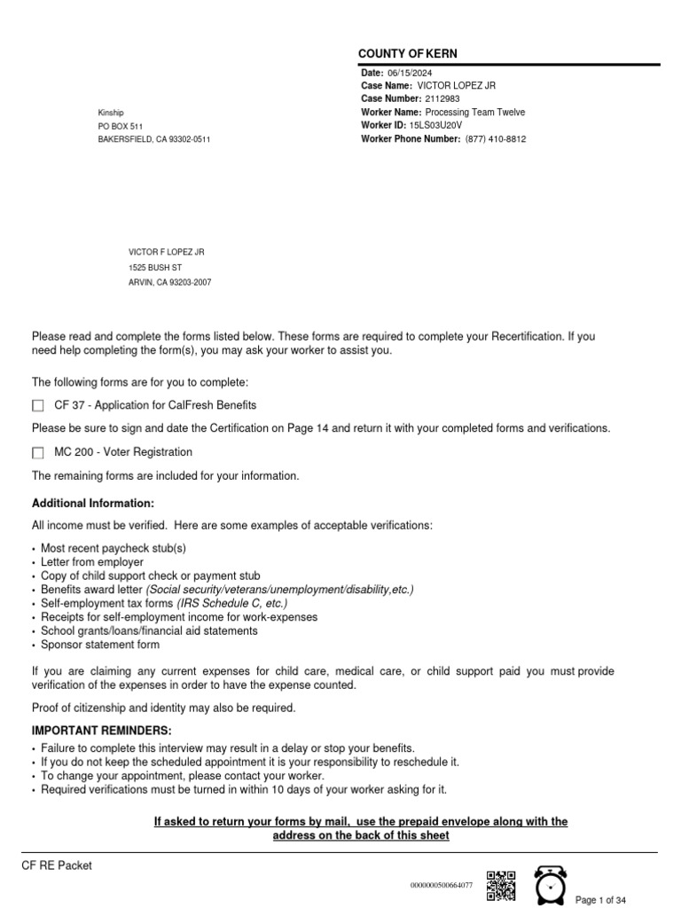 CalFresh Recertification Packet | PDF | Social Security Number | Social ...