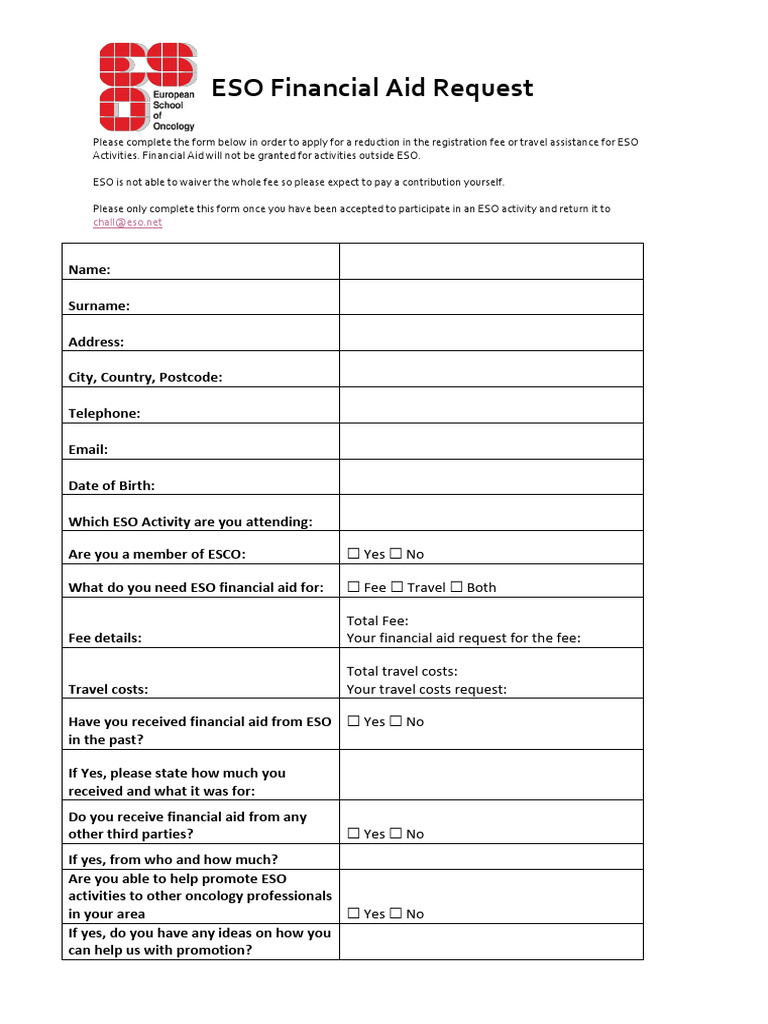Financial Aid Request Form 2024 | PDF
