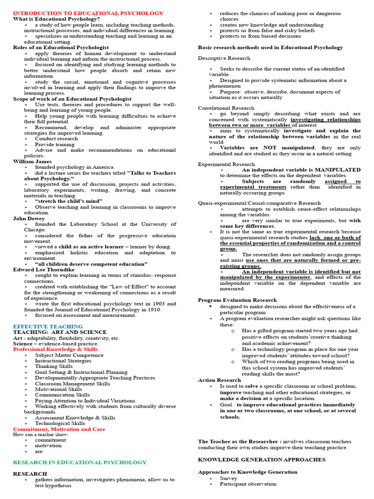 Educ Reviewer Midterm | PDF | Constructivism (Philosophy Of Education) | Educational Psychology