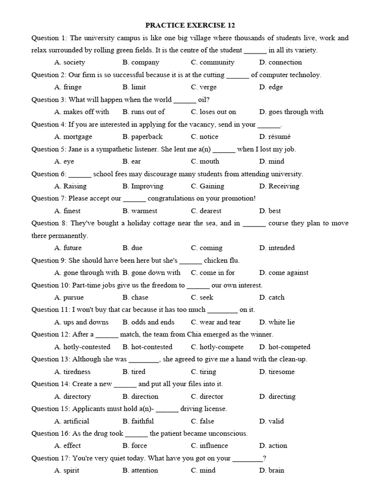 Vocabulary Practice Exercise | PDF