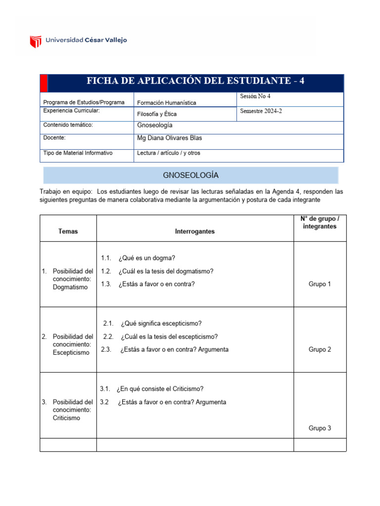 Ficha de Aplicación 4 | PDF | Conocimiento | Realismo filosófico