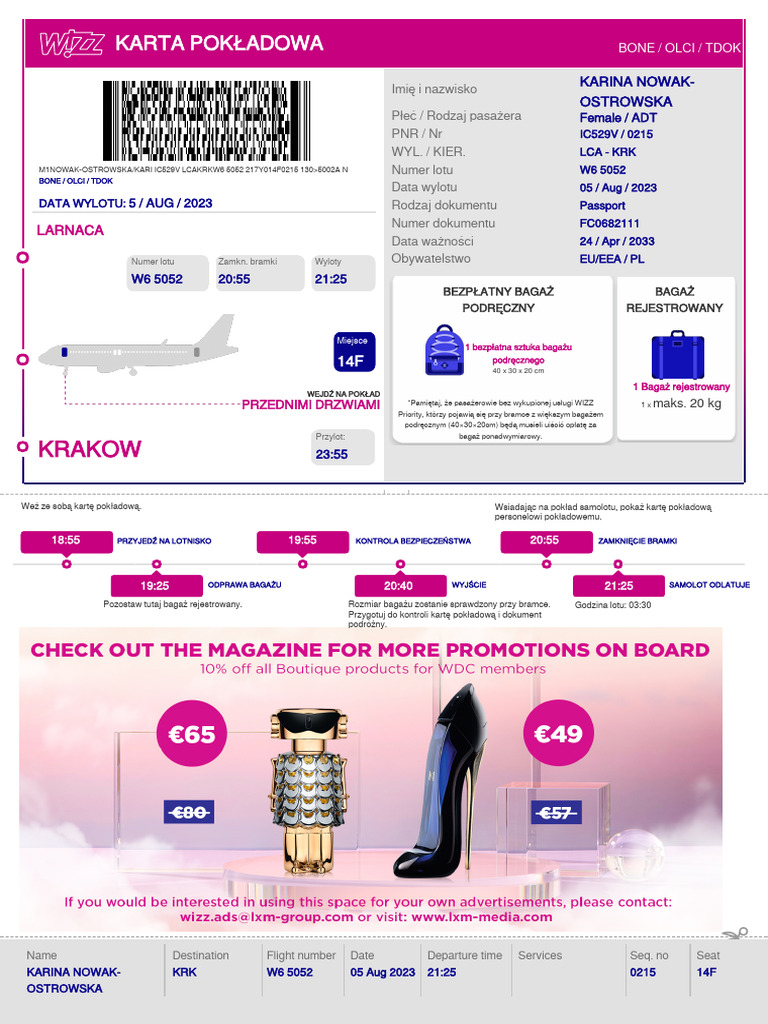 BoardingCard 317783382 LCA KRK | PDF