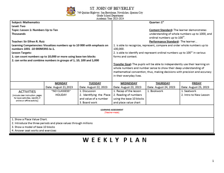 Math 2 Week 1 Pdf Learning Teaching