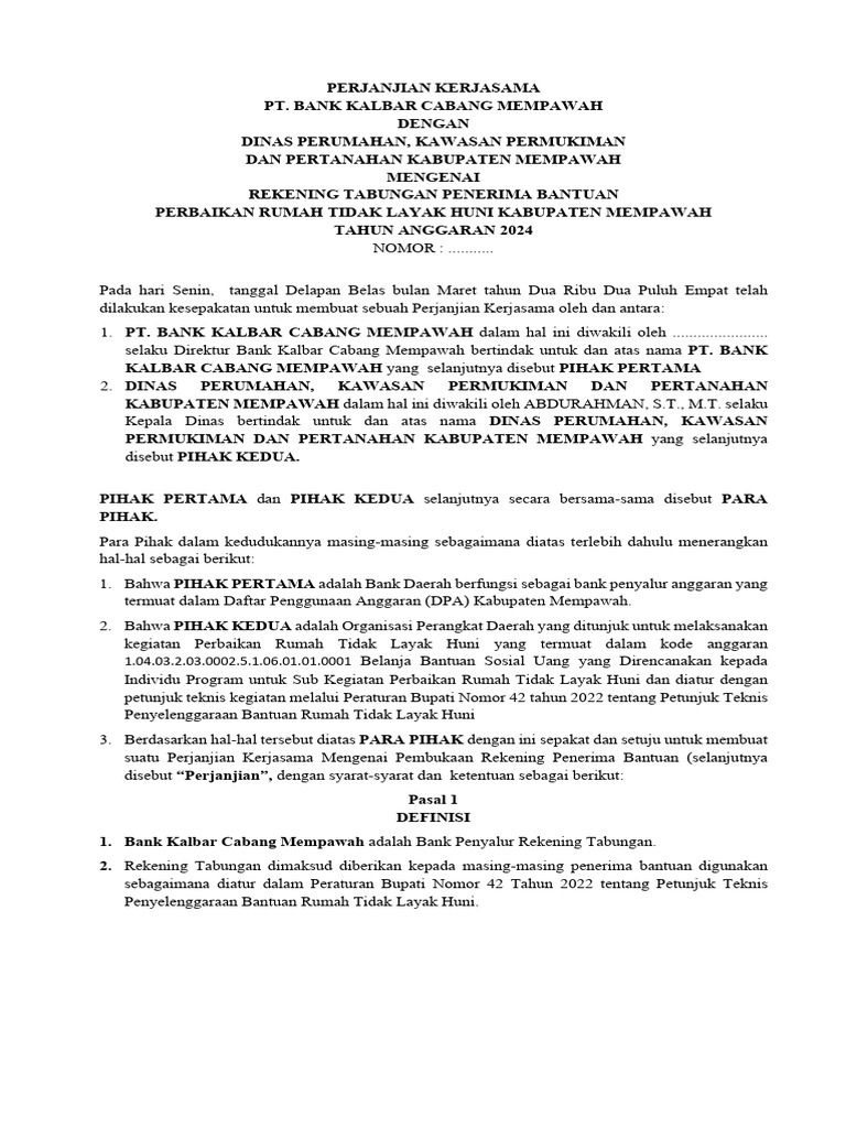 Draft MOU Bank RTLH | PDF | Pengelolaan Keuangan & Uang | Hukum