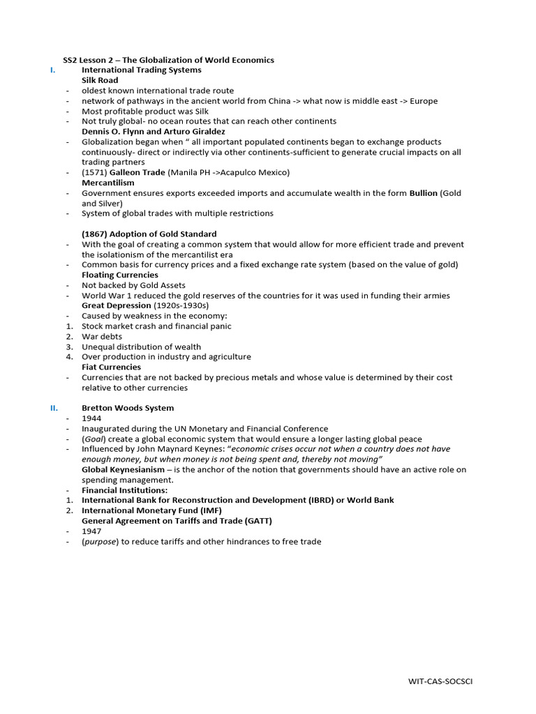 SS2 Lesson 2 Globalization of World Economics | PDF | Gold Standard ...