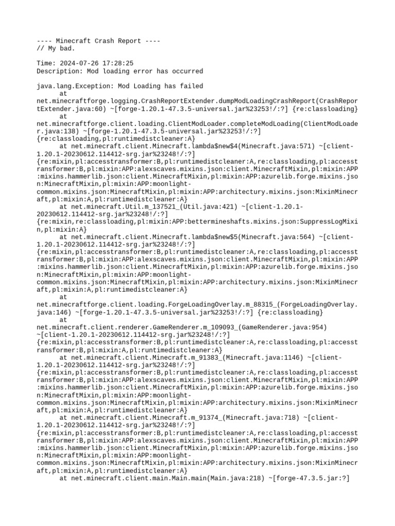 Minecraft Mod Loading Error Report | PDF | Computer Architecture | Computer Science