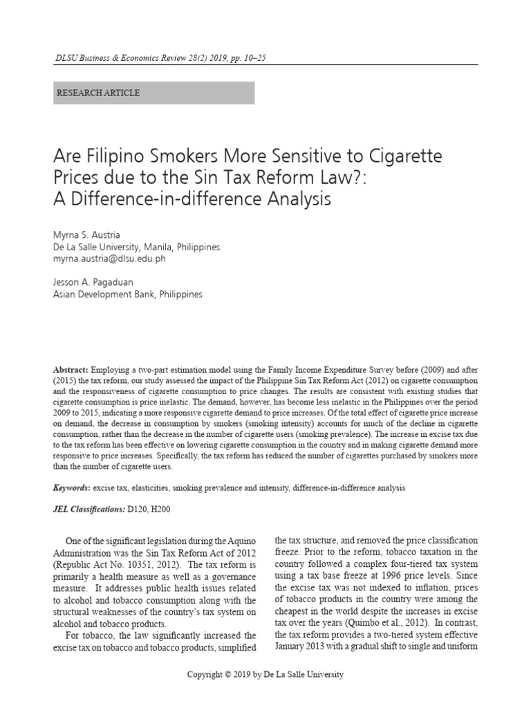 Are Filipino Smokers More Sensitive To Cigarette Prices Due To The Sin ...