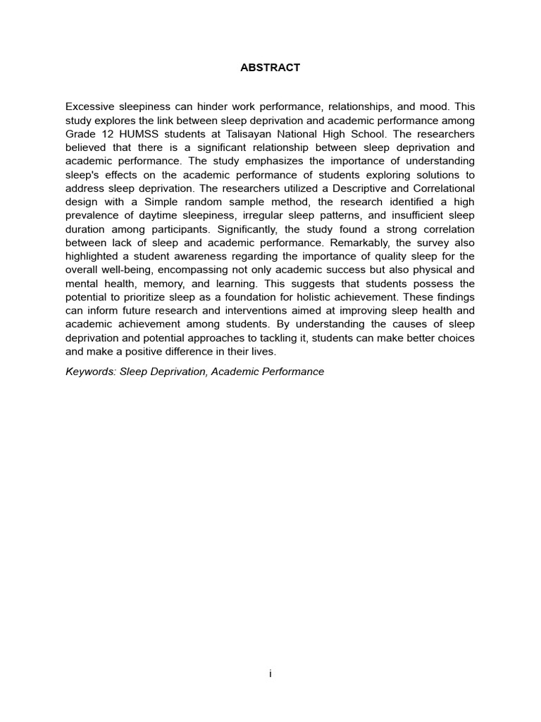 ABSTRACT&acknowledgment 1 | PDF | Sleep | Sleep Deprivation