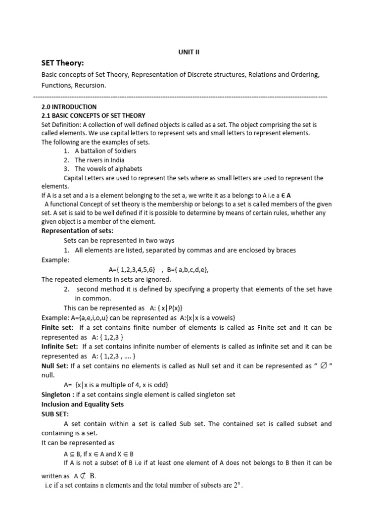 Unit II | PDF | Set (Mathematics) | Function (Mathematics)