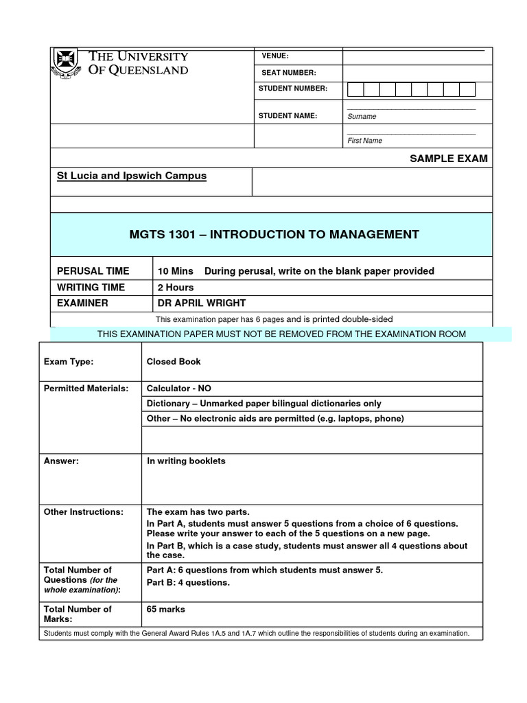 MGTS1301 Sample Final Exam Paper | PDF | Employment | Bribery