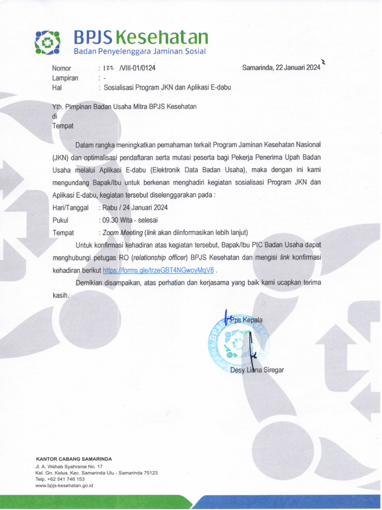 Surat Pemberitahuan BPJS Kesehatan | PDF