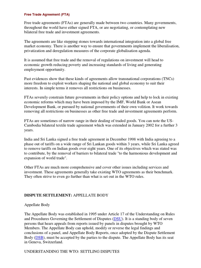 Free Trade Agreement | PDF | World Trade Organization | International ...