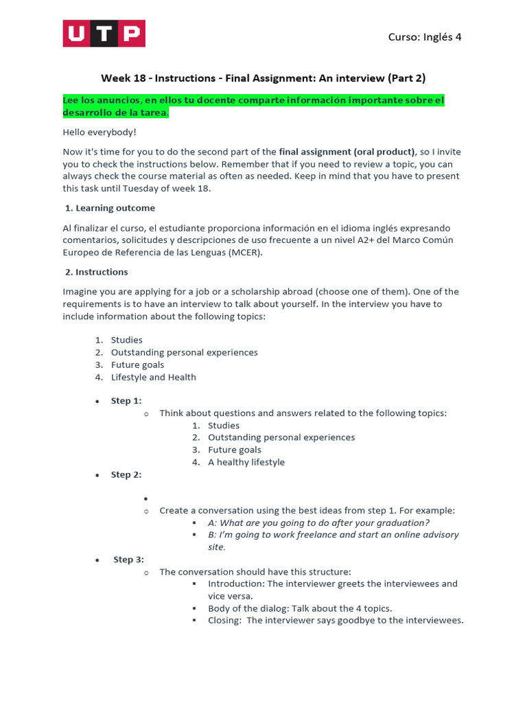 (AC-S18) Week 18 - Final Assignment An Interview (Part 2) | PDF | Linguistics | Human Communication