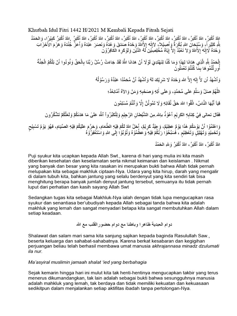 Khutbah Idul Fitri 1442 H | PDF | Agama & Spiritualitas