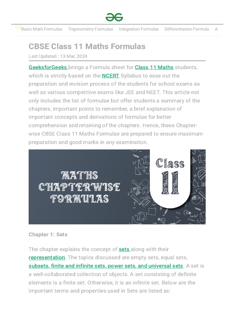 CBSE Class 11 Maths Formulas - GeeksforGeeks | PDF | Ellipse ...