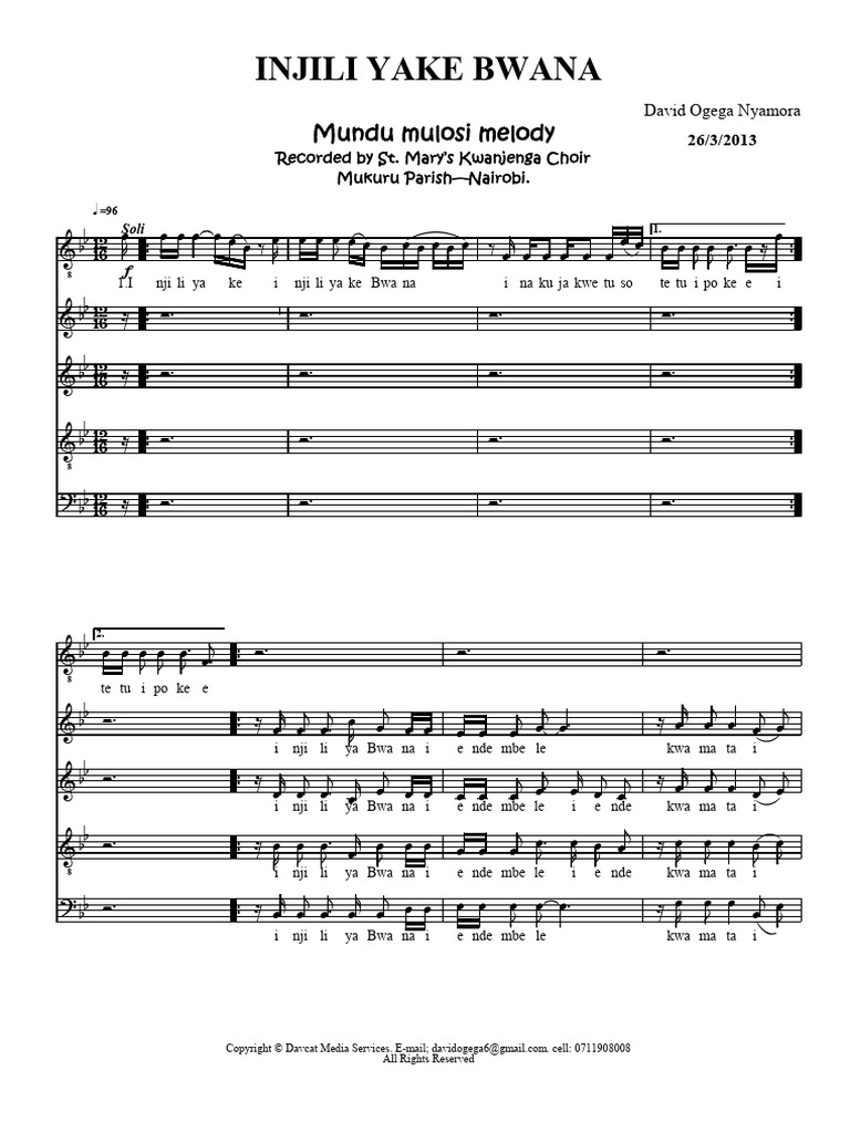 Injili Yake - Mundu Mulosi Melody-David Ogega | PDF