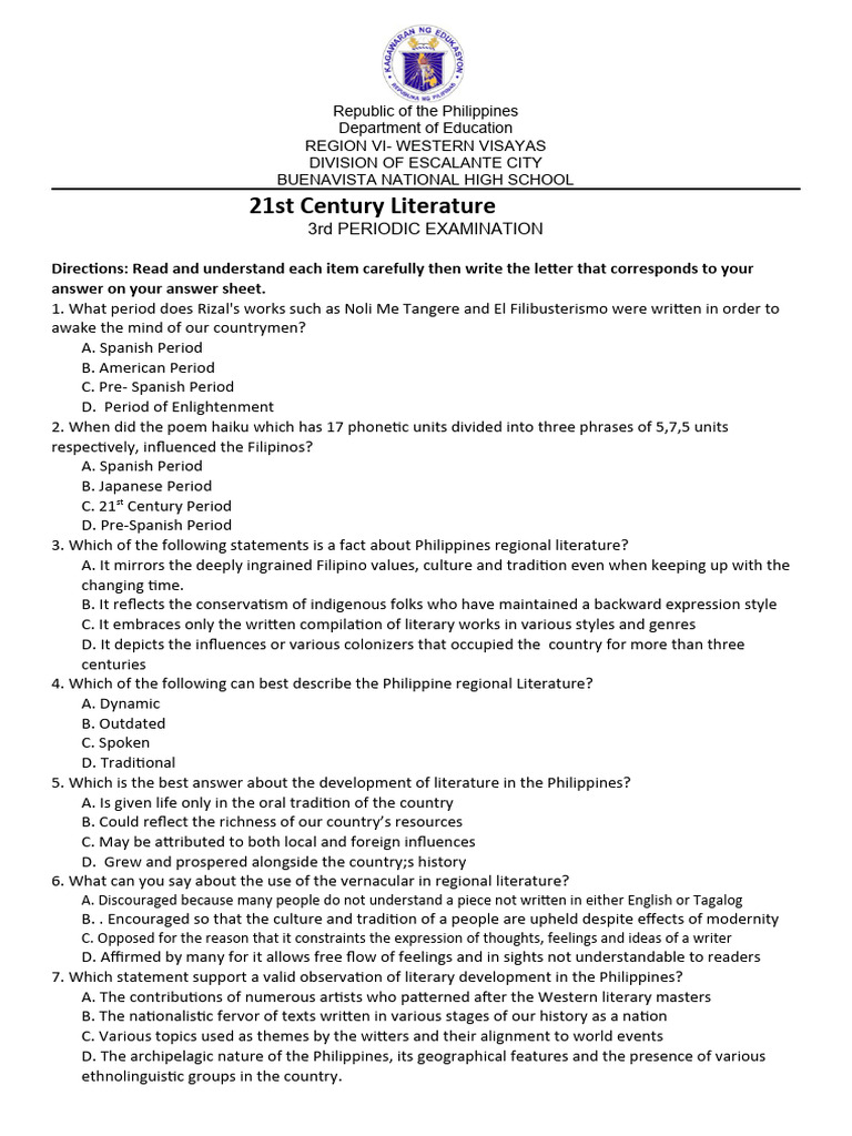 Q3 21st Century Literature Examination | PDF | Philippines