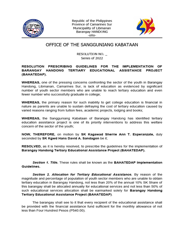 SK Resolution 2022 No. 00 (BAHATEDAP) | PDF | Government