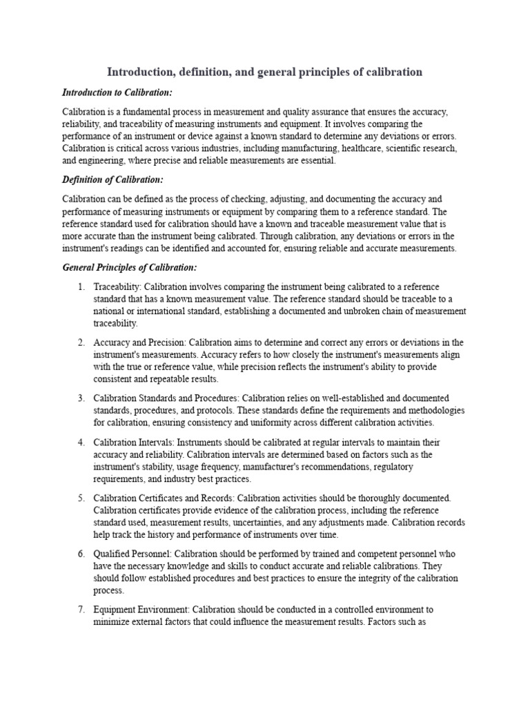 Introduction Definition and General Principles of Calibration | PDF | Calibration | Accuracy And ...