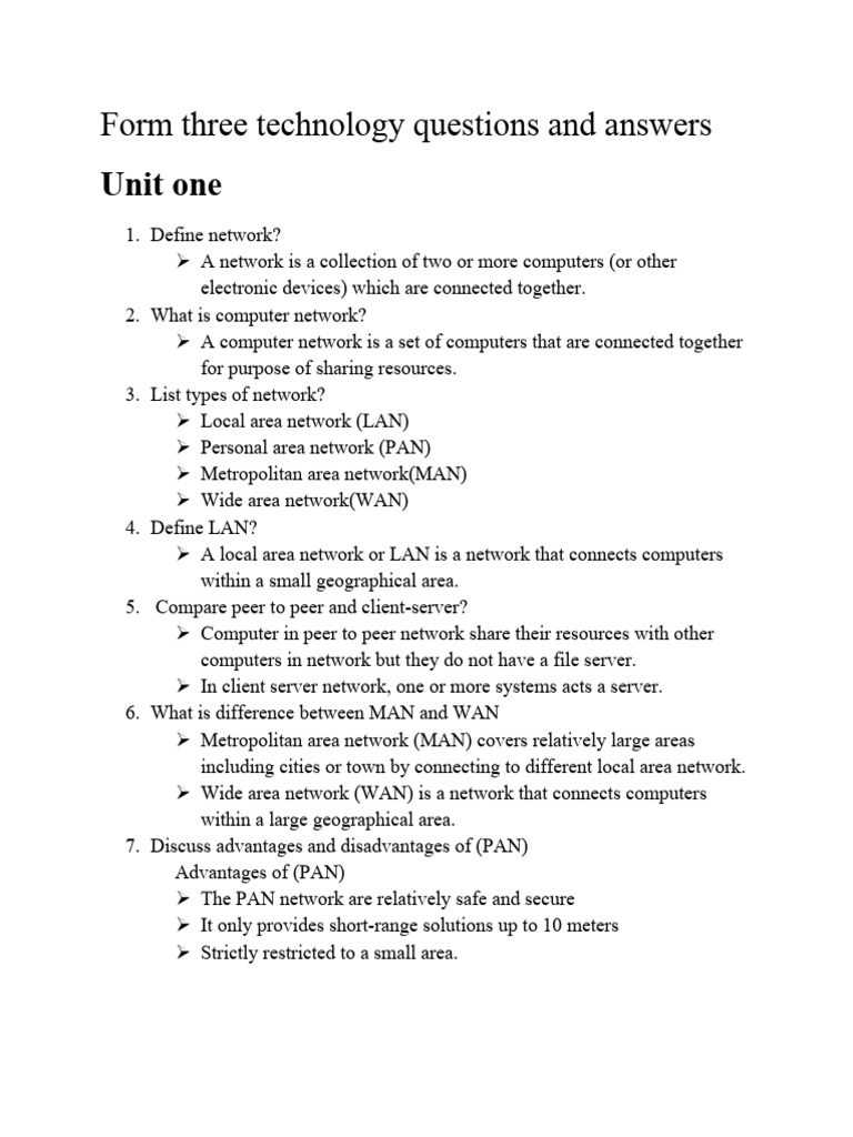 Form Three Technology Questions and Answers | PDF | Network Topology ...