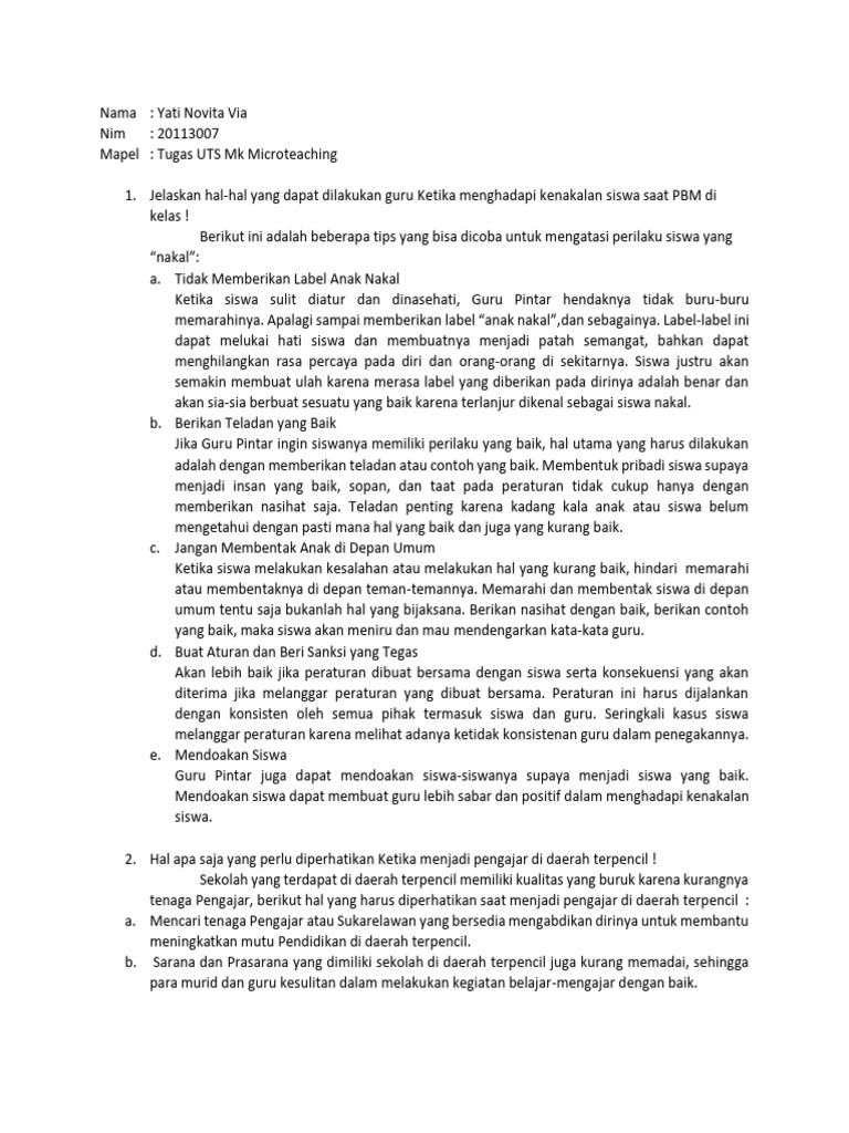 Tugas Uts MK Microteaching Yati Novita Via | PDF | Kesehatan Holistik