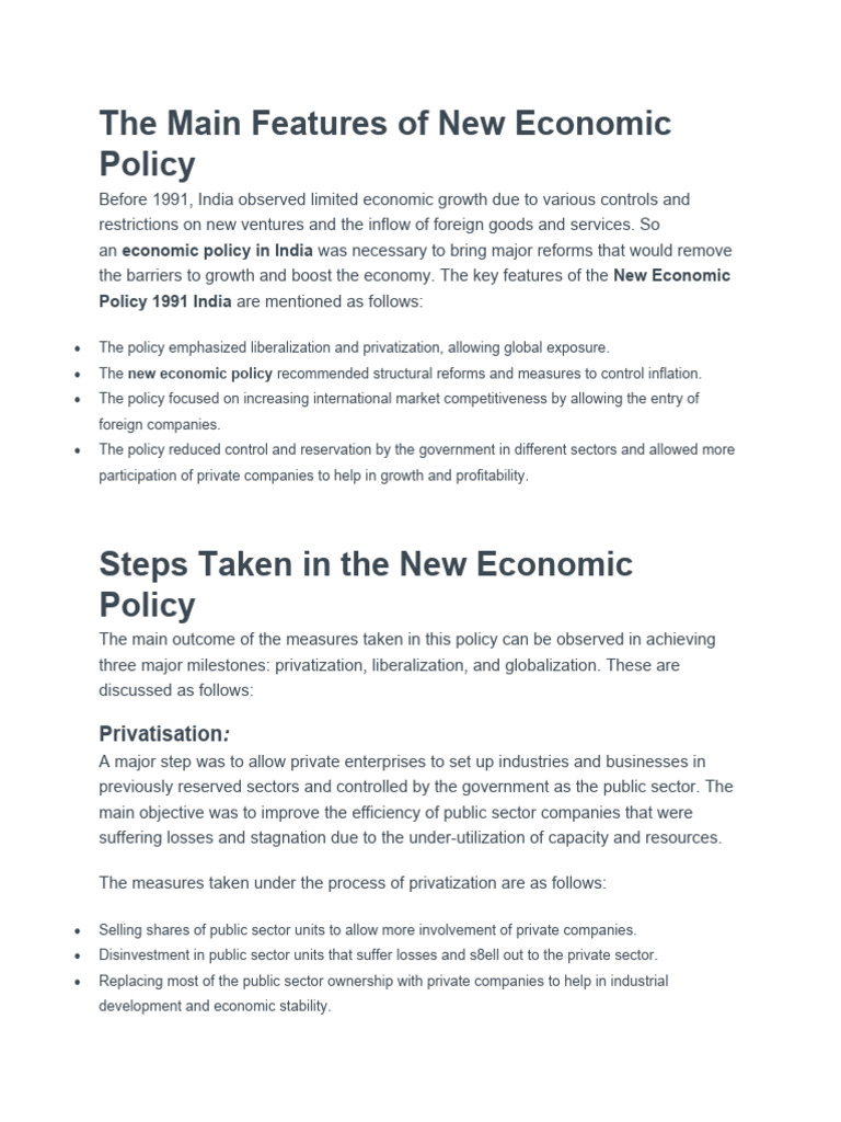 New Economic Policy 1991 Features | PDF | Economic Policy | Globalization