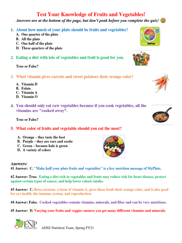 Fruits and Vegetables Quiz Challenge | PDF | Wellness