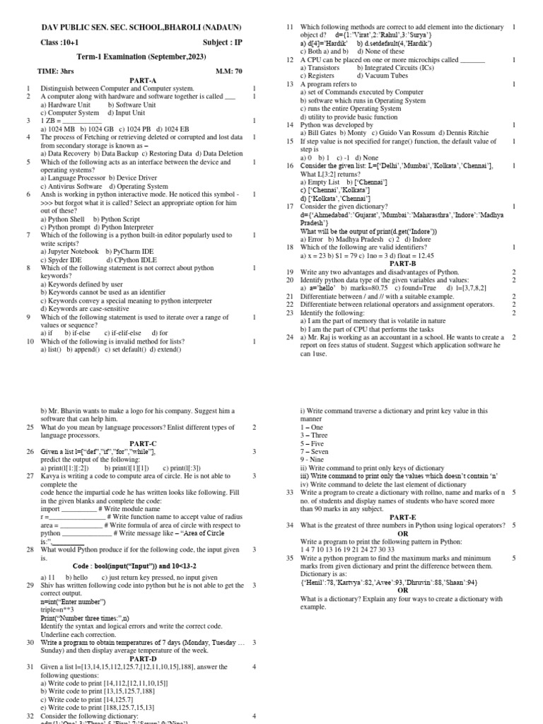 10+1 (Paper2) | PDF | Python (Programming Language) | Central Processing Unit