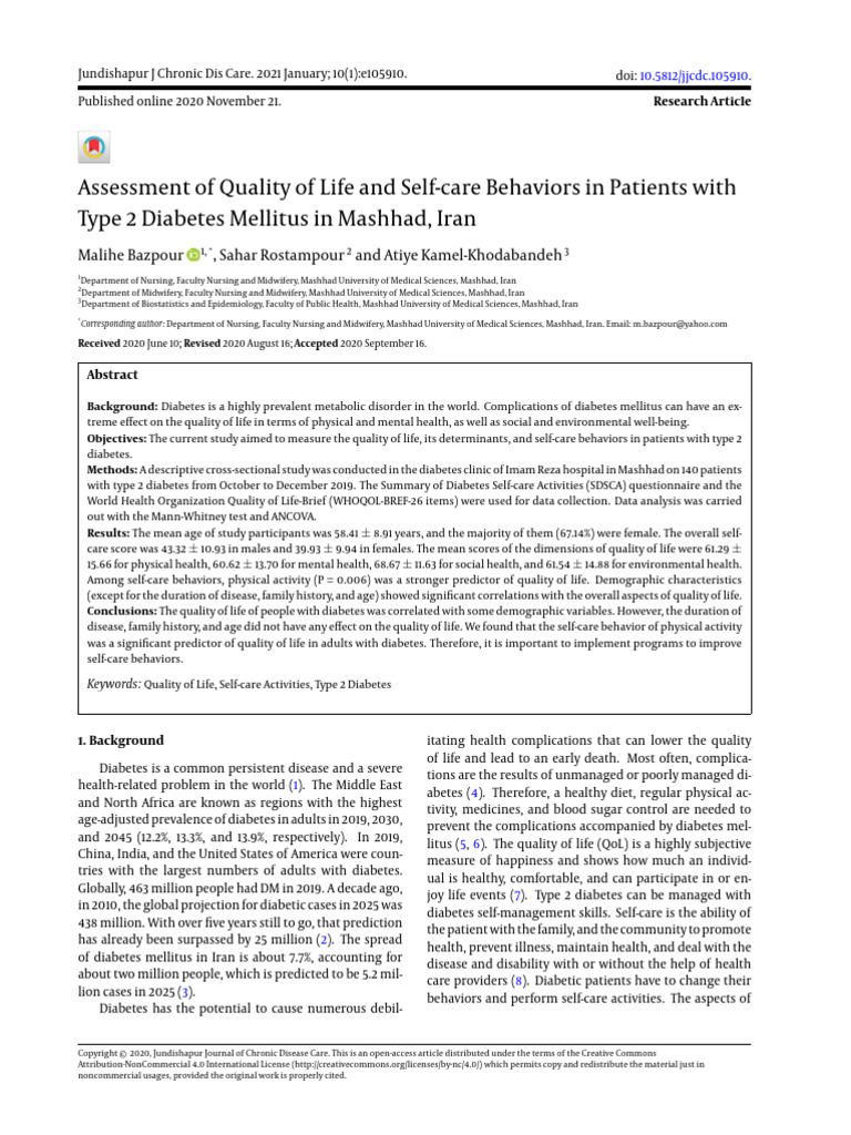 Assessment of Quality of Life and Self Care Behaviour in Patient With ...