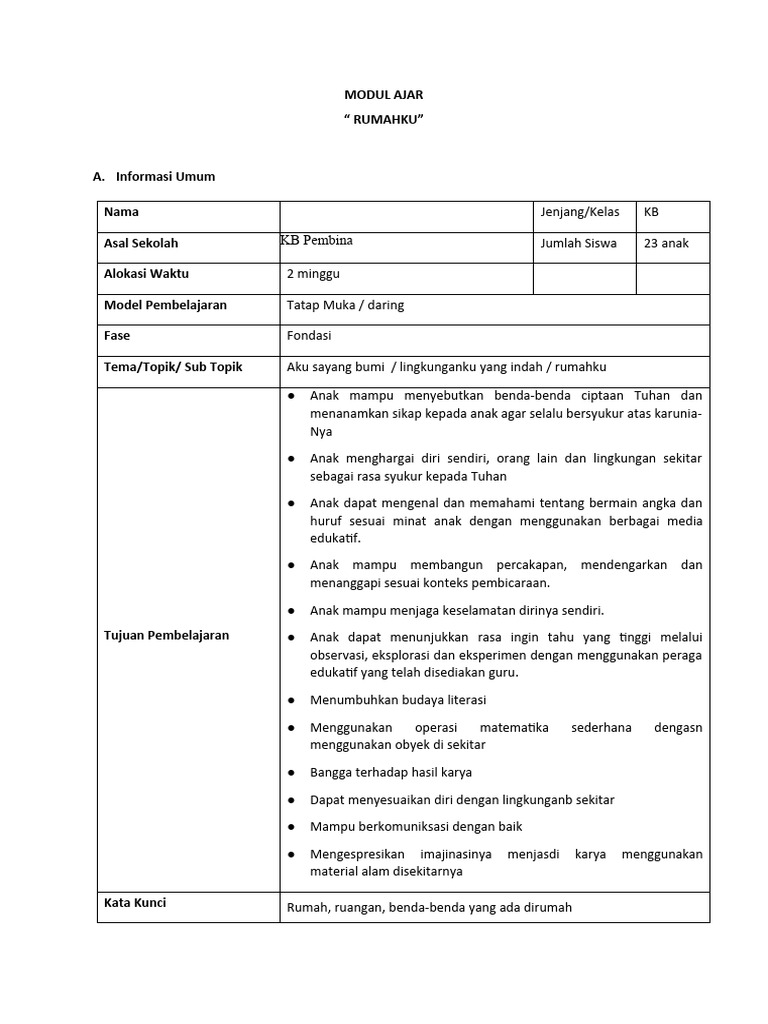 Modul Ajar Tematik untuk Anak | PDF