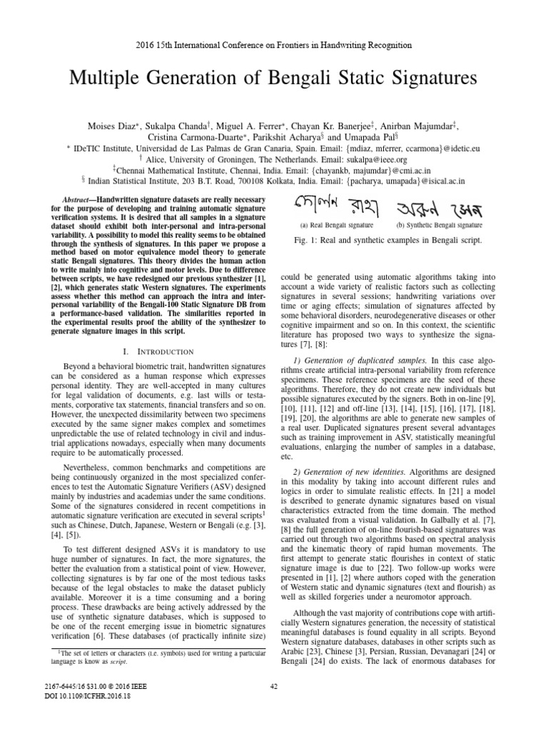 Multiple Generation of Bengali Static Signatures | PDF | Signature ...