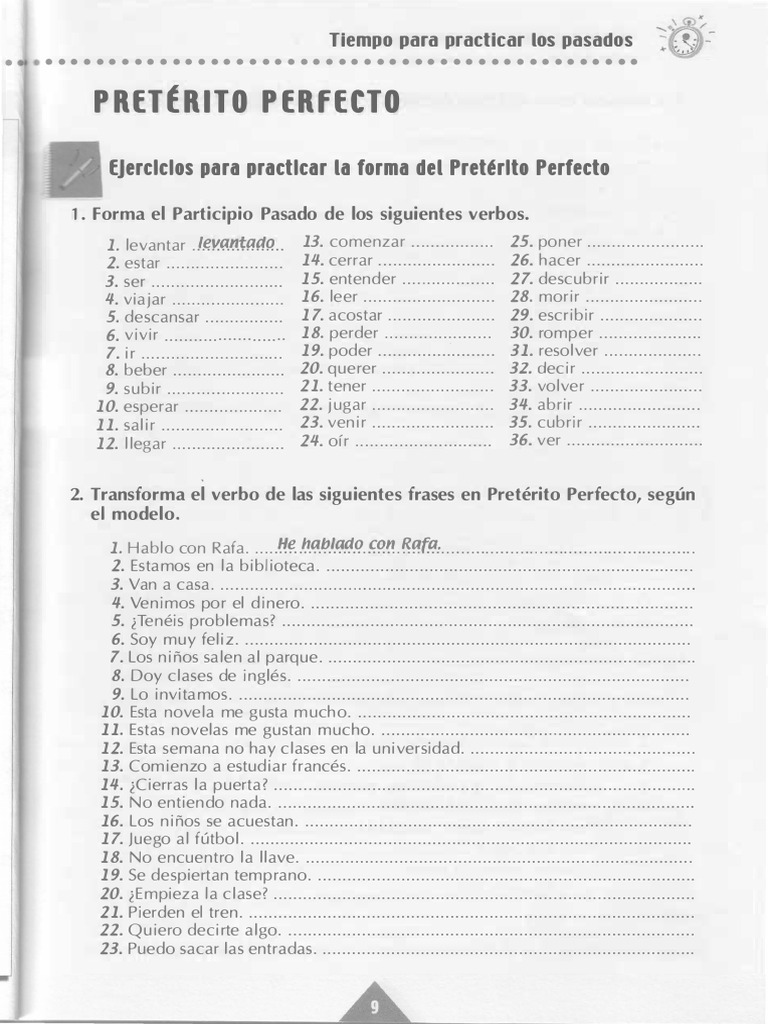 Tiempo para Practicar Los Pasados - Preterito Perfecto | PDF | Mecánica ...