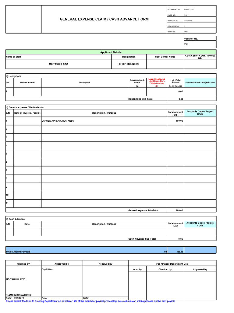 General Expense Claim Form C-16 | PDF