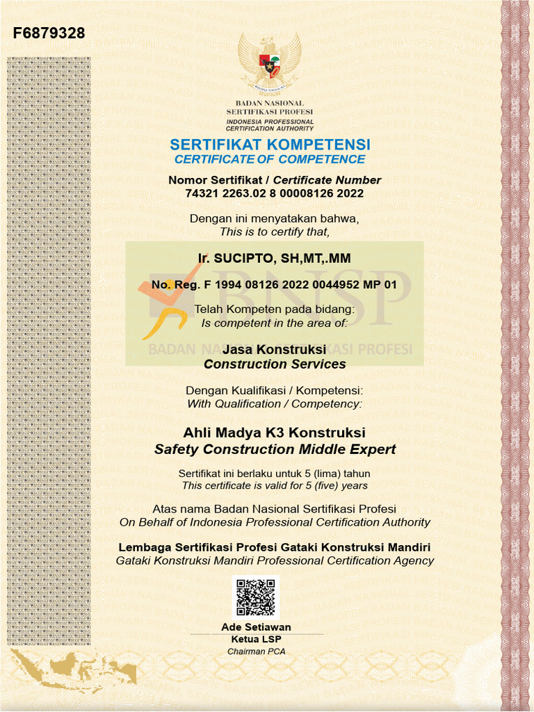 Sertifikat SKK Ir. Sucipto, SH, MT,.MM k3 | PDF