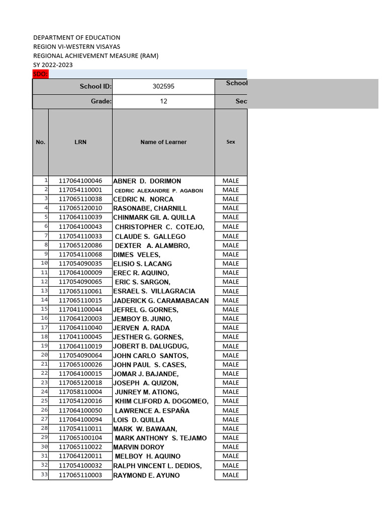 RAM Results for Grade 12 Students | PDF | Mathematics | Statistics