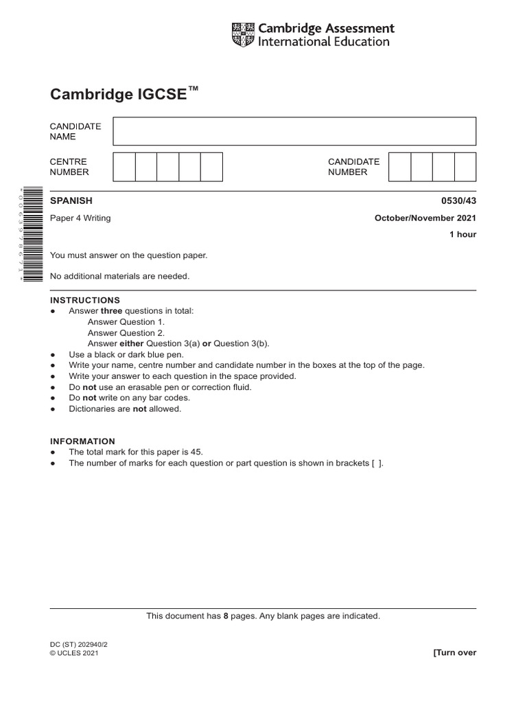 IGCSE Spanish 0530:43 Nov 2021 | PDF