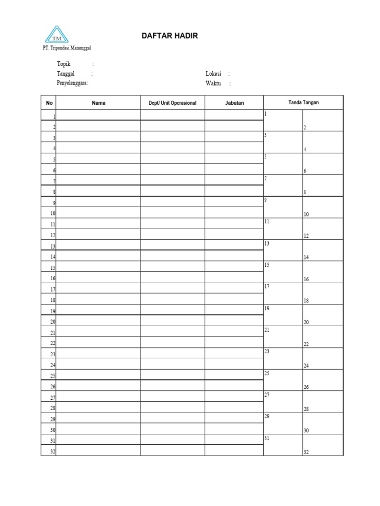 HSE-FORM-Daftar Hadir | PDF