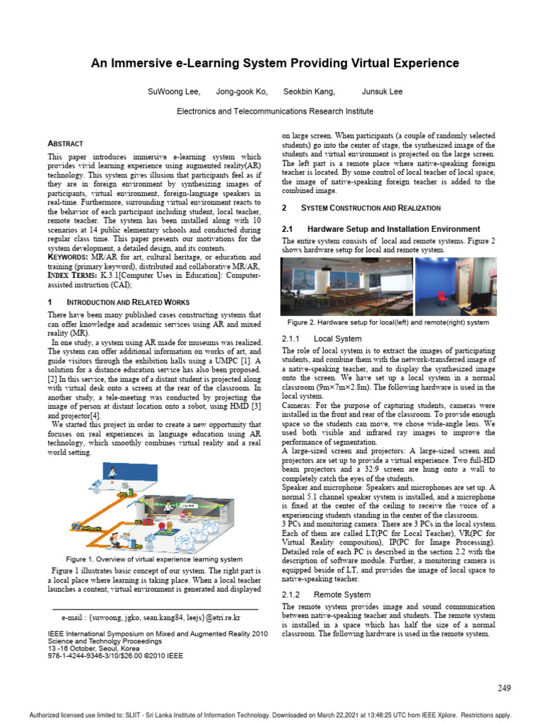 Immersive E-Learning System | PDF | Augmented Reality | Educational Technology
