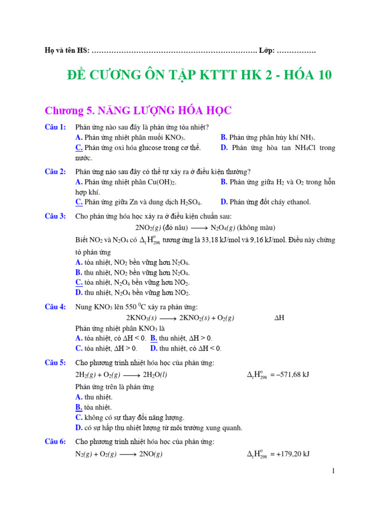 (GV) de Cuong On KTTT HK 2 - Hoa 10 | PDF